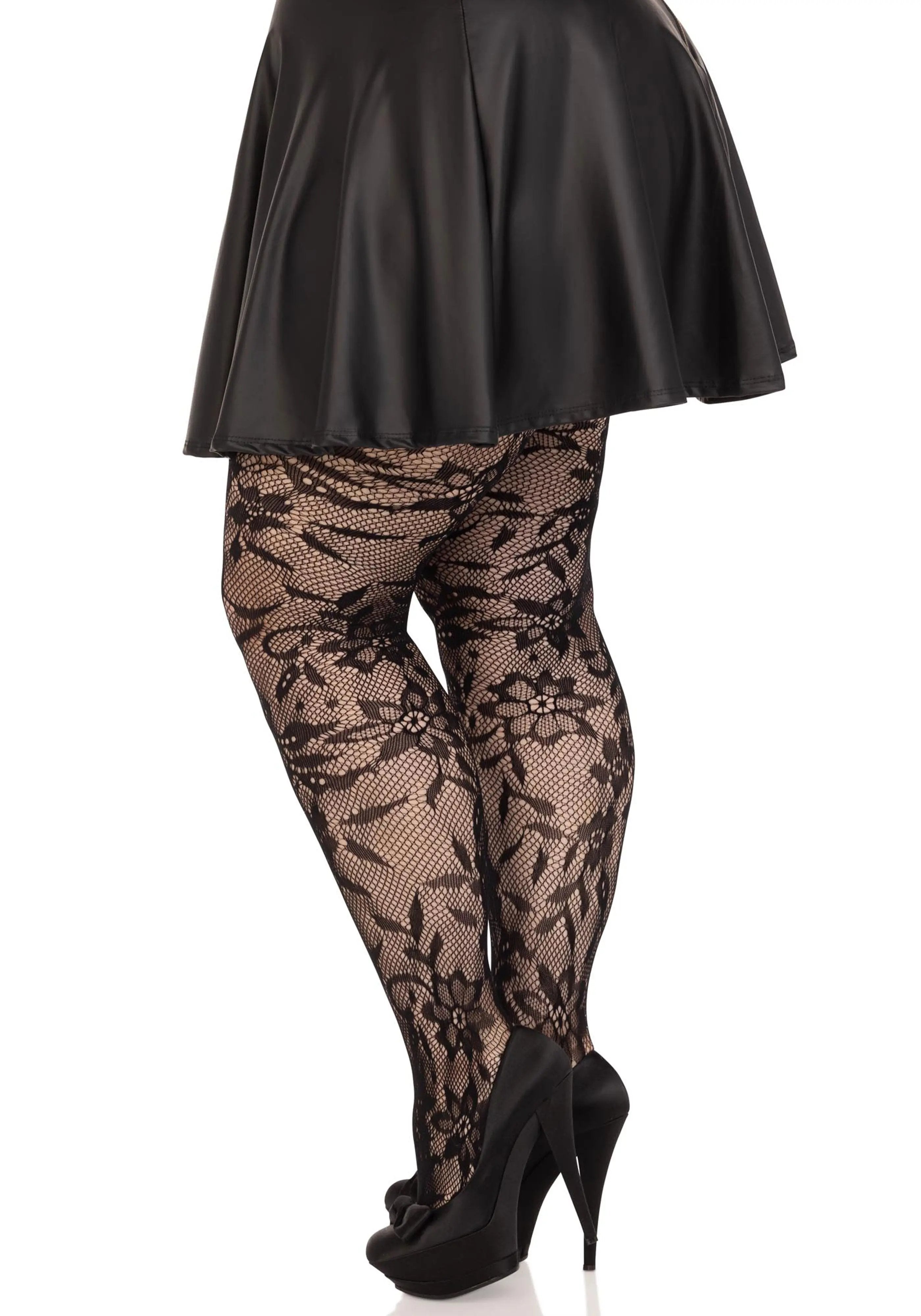 LacyNighty™ Plus Seamless Floral Lace Pantyhose - Lacy Nighty