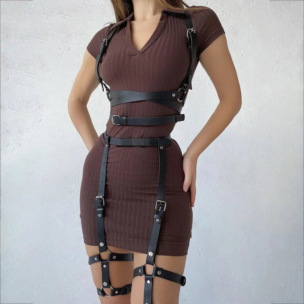 Midnight Temptation Leather Set - Lacy Nighty